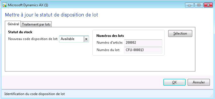 Les codes disposition de lot
