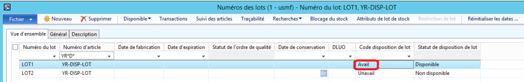Les codes disposition de lot