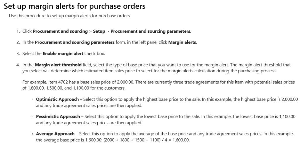 Setup the supplier margin alert in D365FO - D365Tour