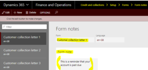 Collection letters in D365FO - D365Tour