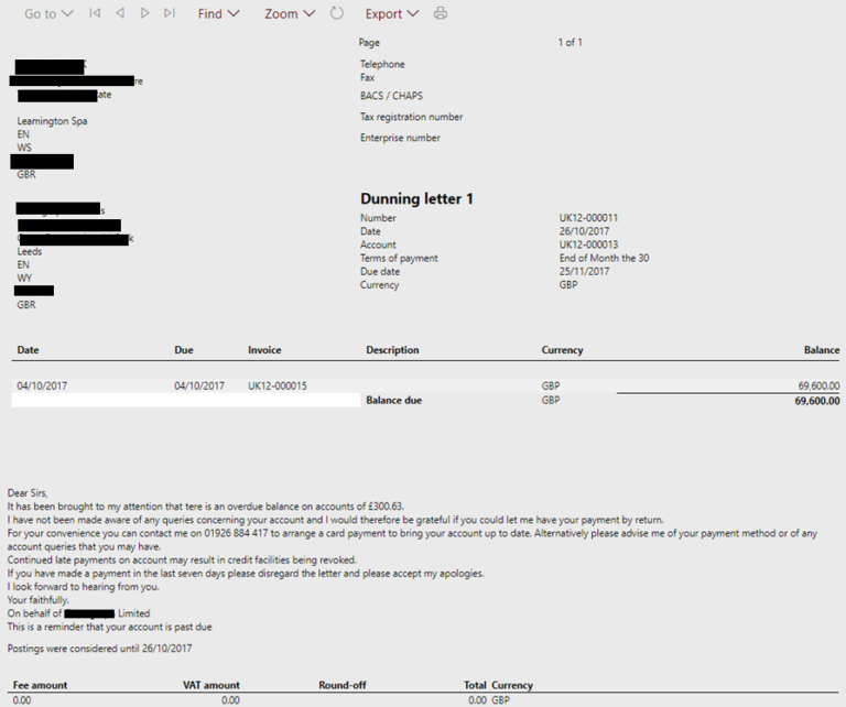 Collection letters in D365FO - D365Tour