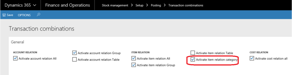 Issue : combination Activate item relation Table is not activated - D365Tour