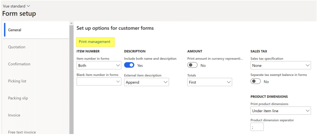 Document print management and email option - D365Tour