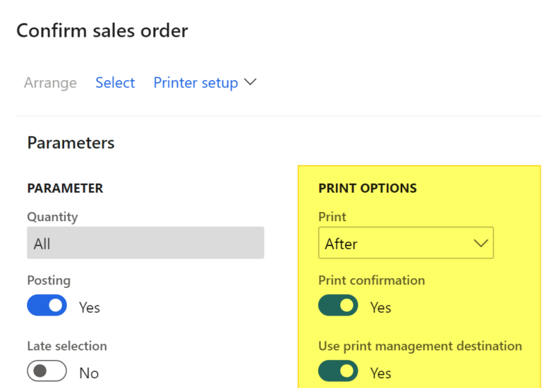 Document print management and email option - D365Tour